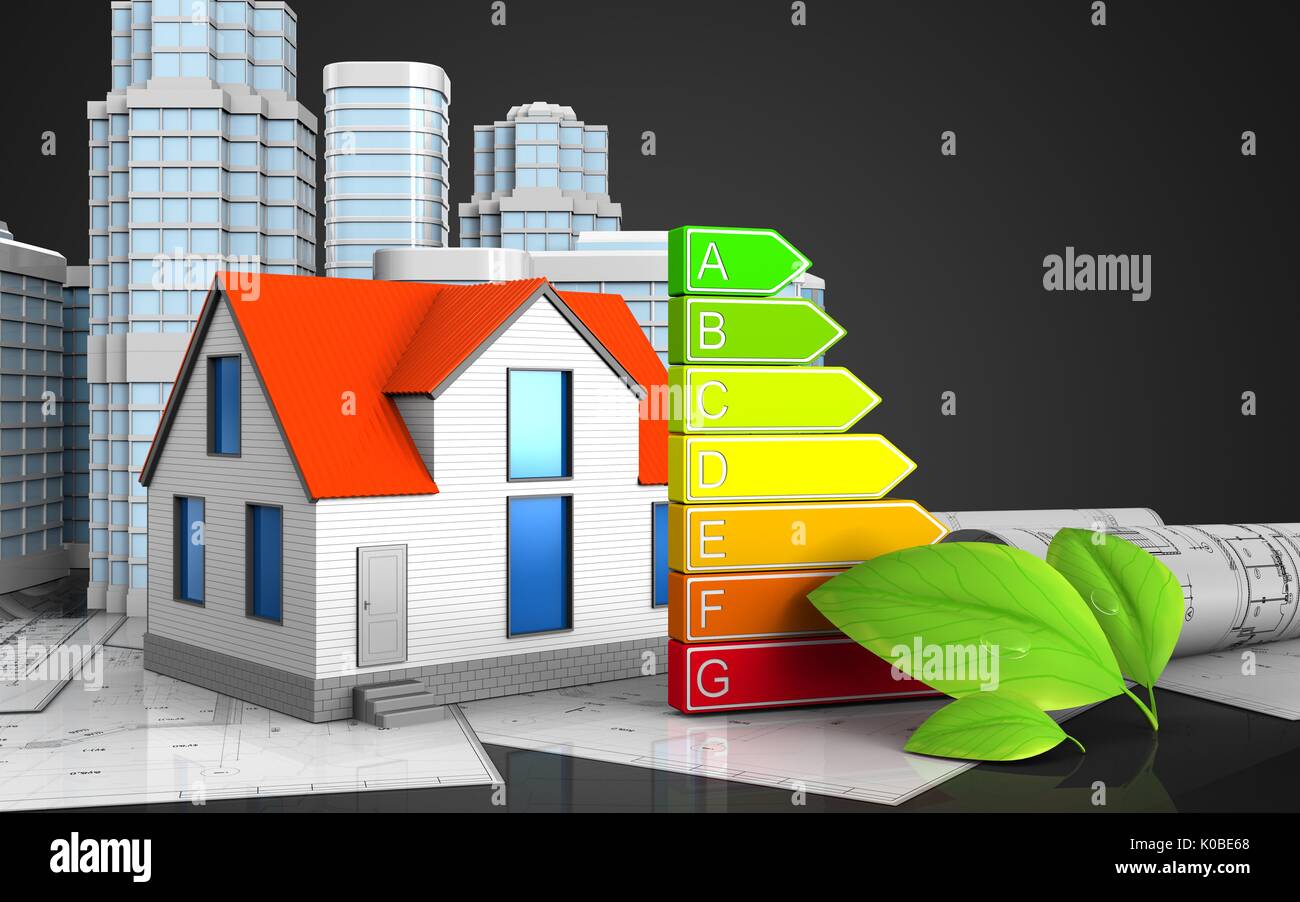 3d illustration of generic house with urban scene over black background ...