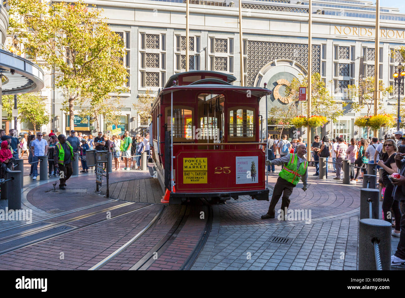 Cable car turning at the end of the line. San Francisco, Marin County ...