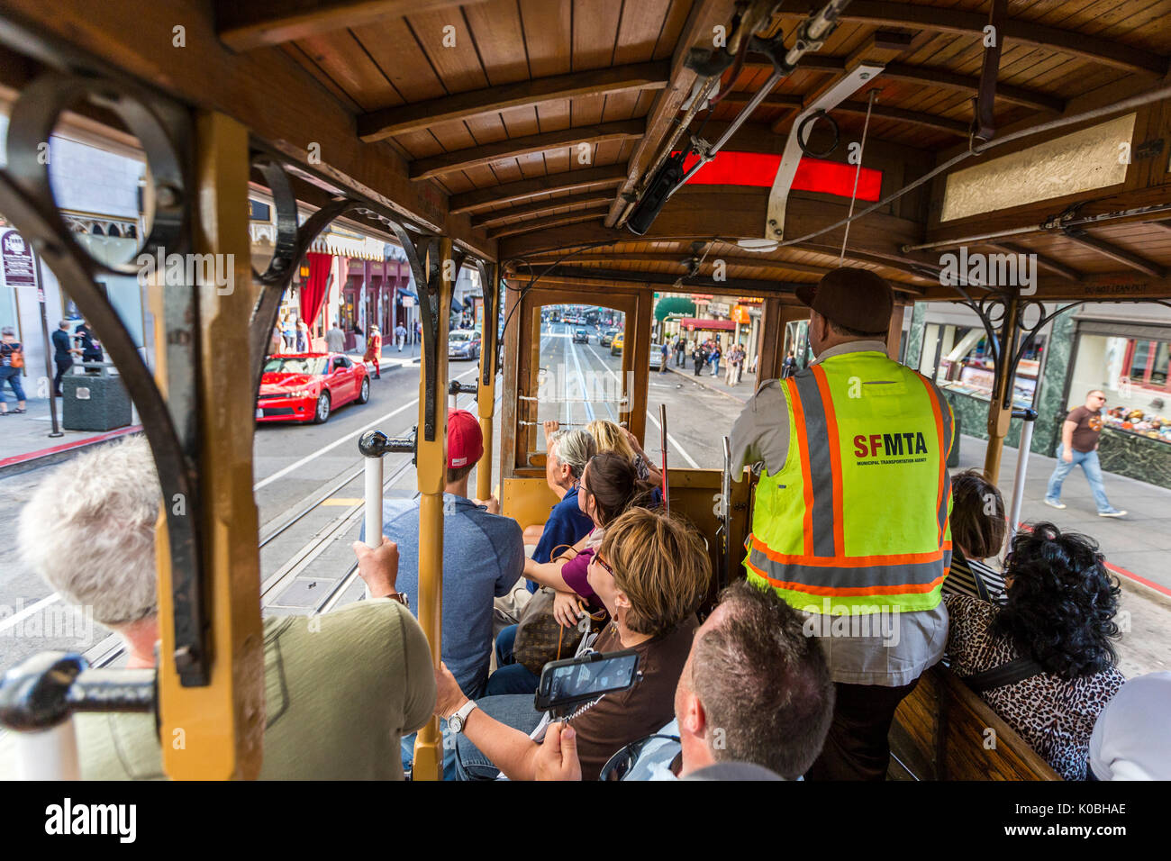 Interior view of the cable car. San Francisco, Marin County, California ...
