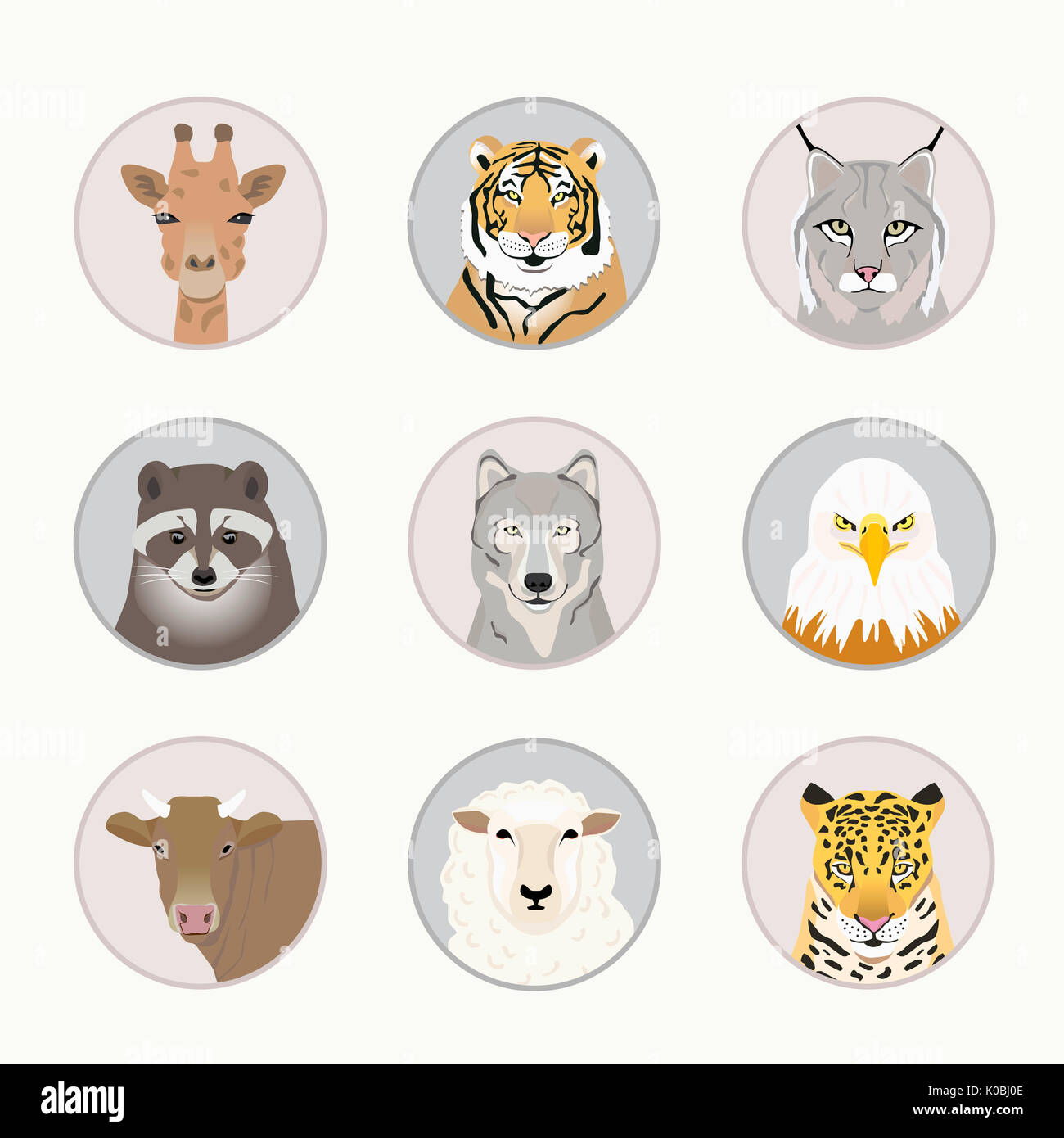 Icons of various animal faces Stock Photo - Alamy