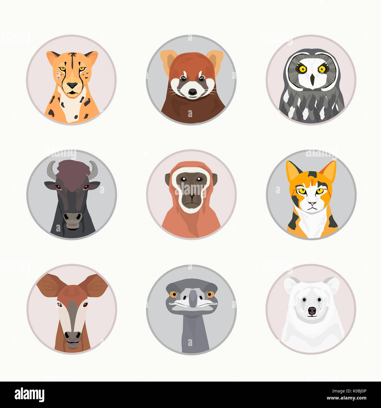 Icons of various animal faces Stock Photo - Alamy
