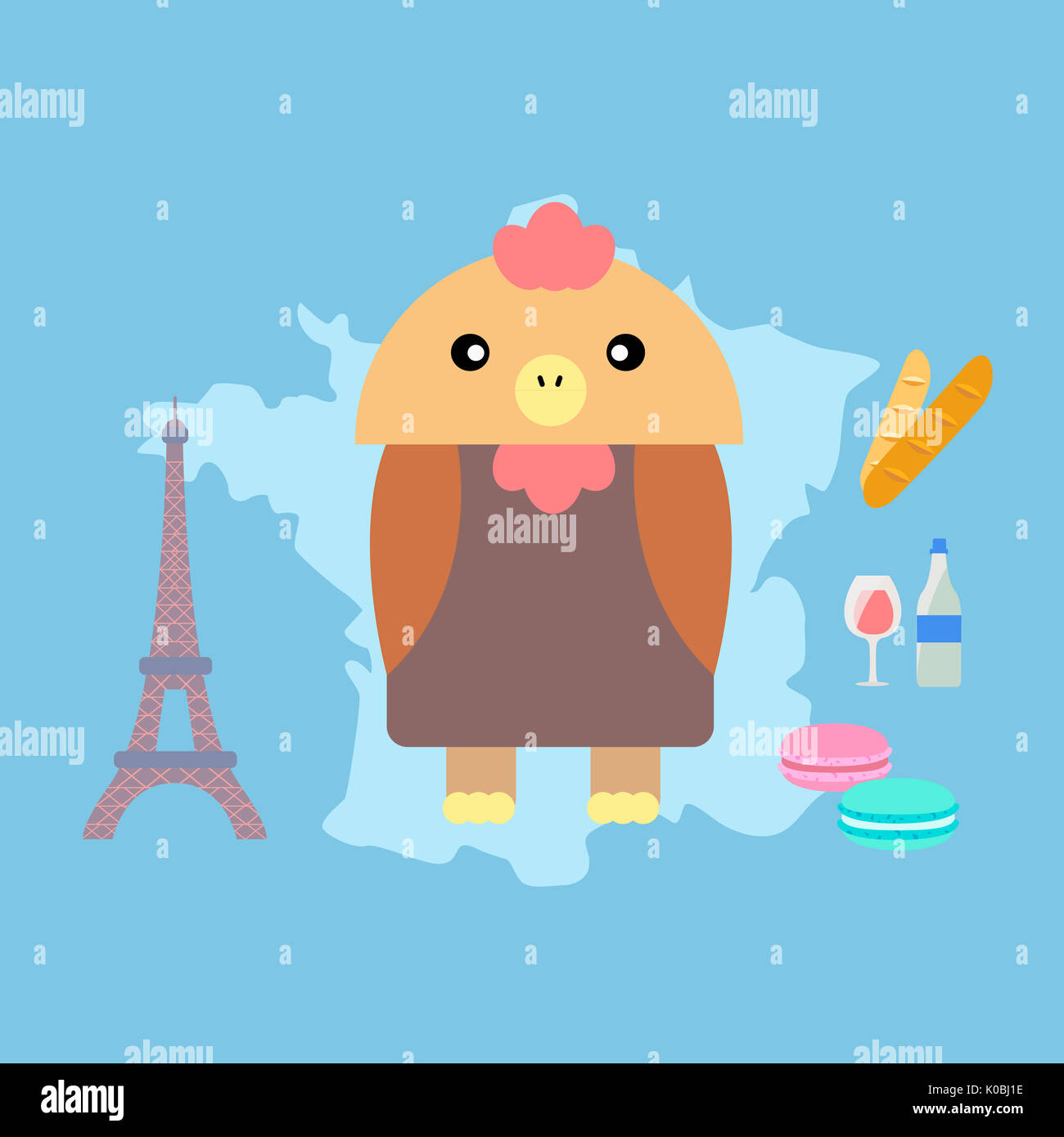 Cute chicken with landmarks in France Stock Photo - Alamy