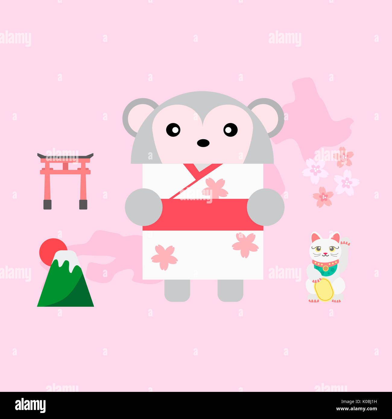 Cute monkey with landmarks in Japan Stock Photo - Alamy