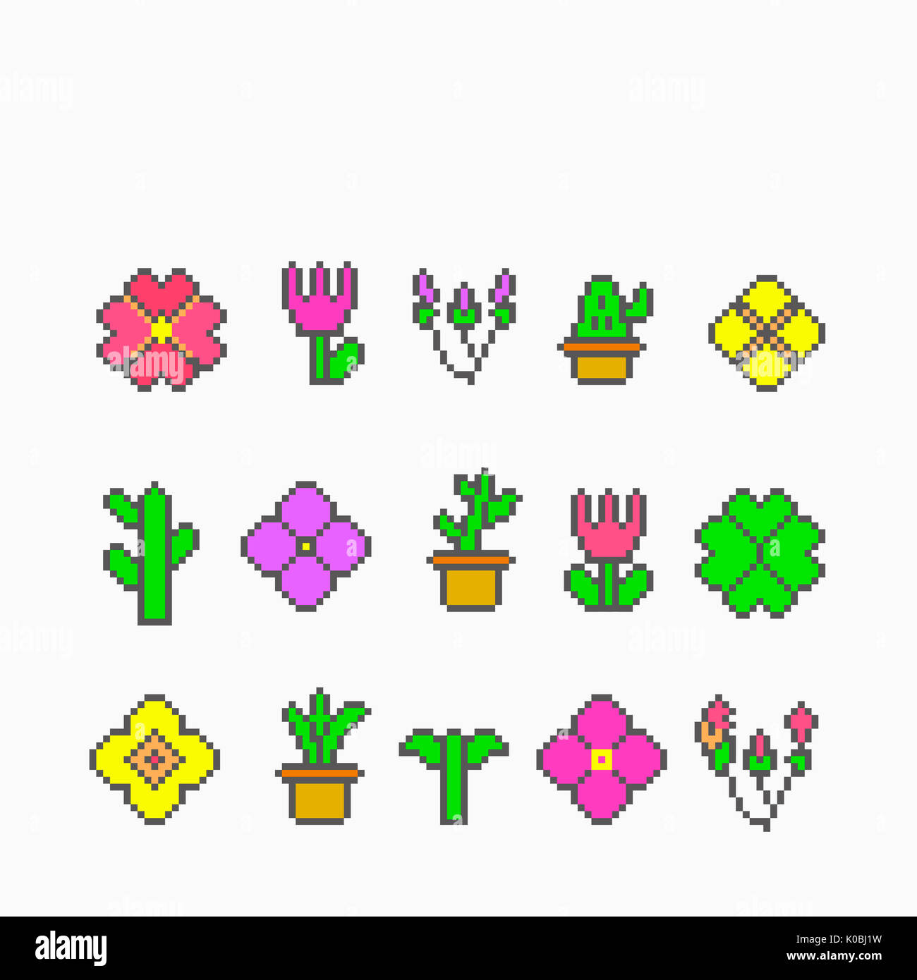 Various pixel icons of plants and flowers Stock Photo - Alamy