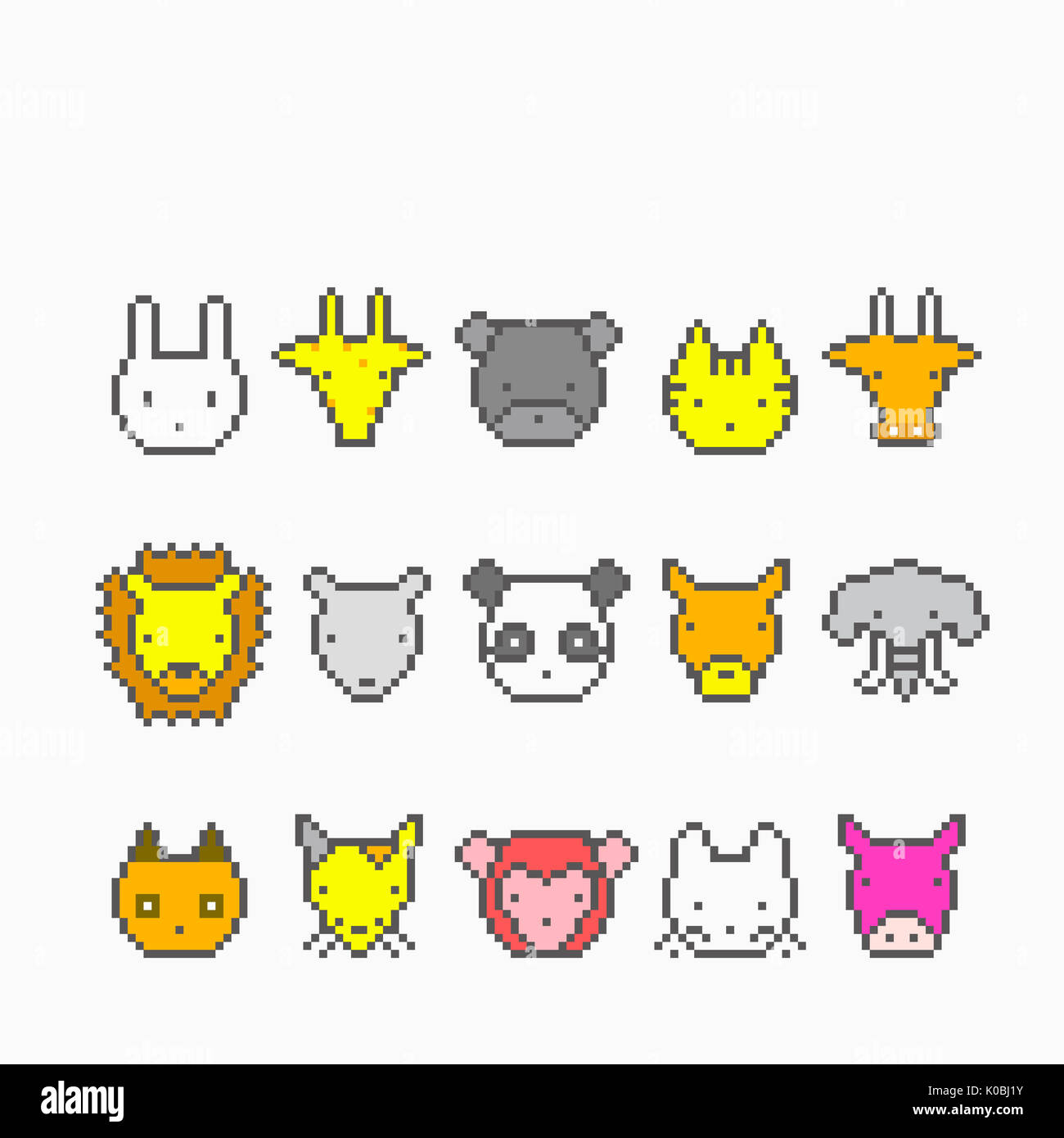 Various pixel icons of animals' faces Stock Photo - Alamy