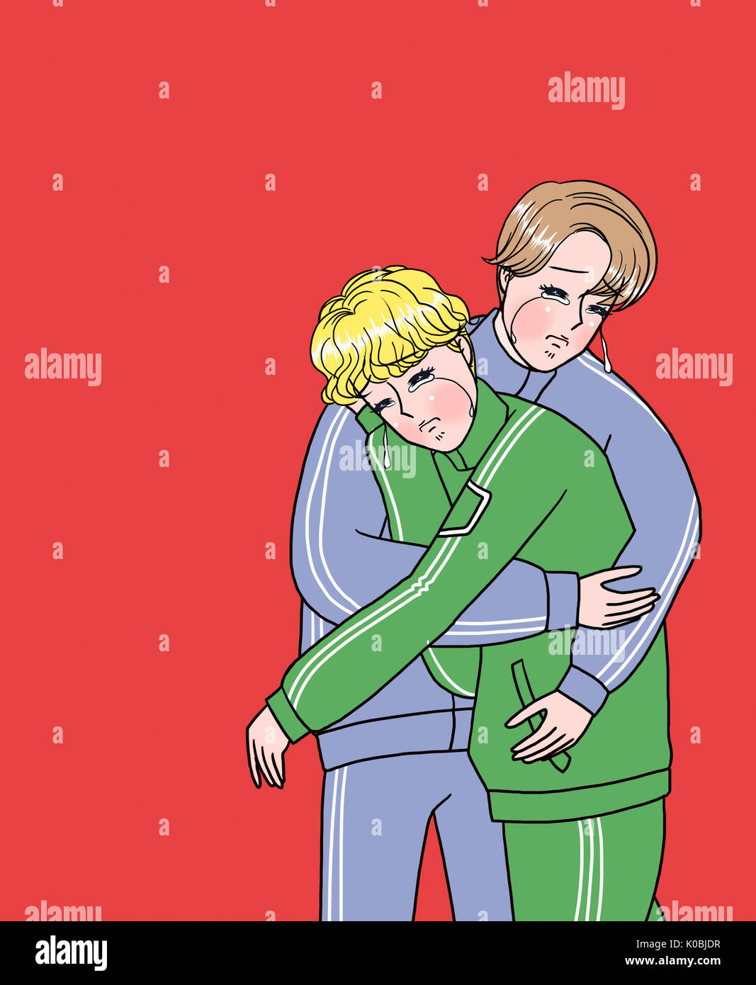 Two NEET men gloomy hugging crying Stock Photo - Alamy