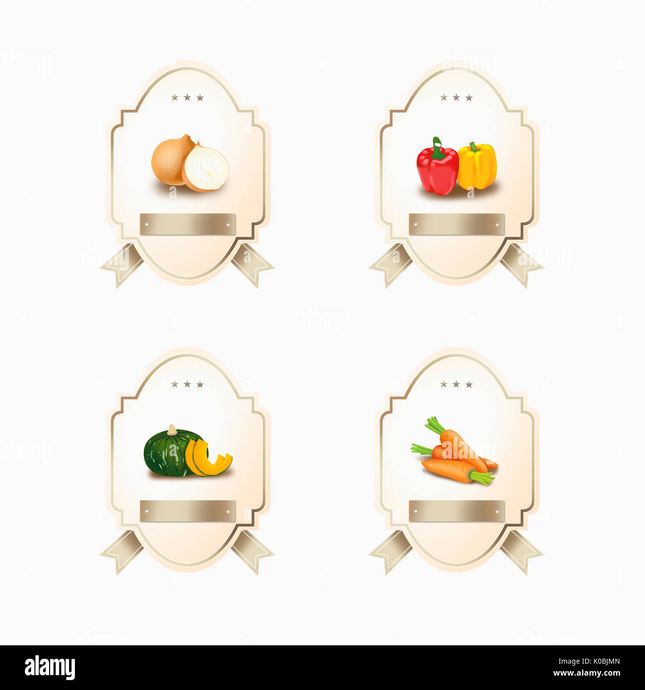 Label stickers with vegetables and ribbons Stock Photo - Alamy