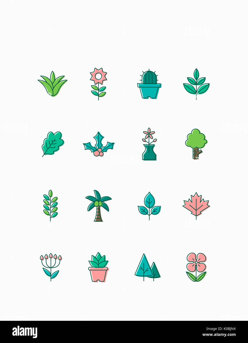 Icon set of flowers, plants and trees Stock Photo - Alamy