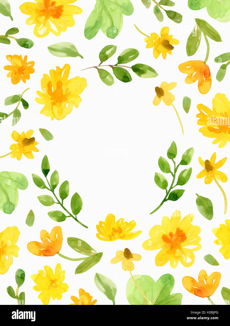 Watercolor yellow flowers and plants Stock Photo - Alamy