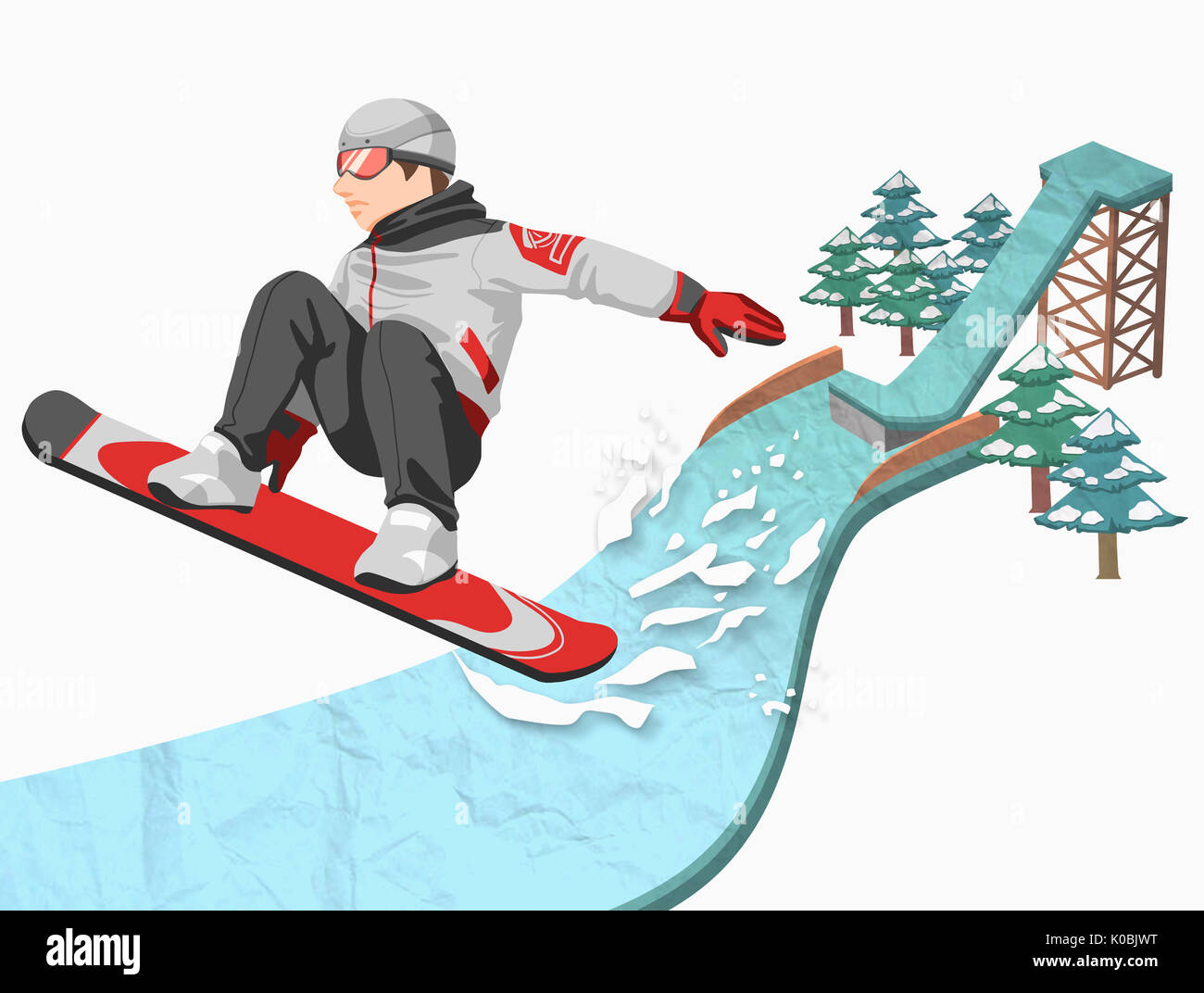 Passionate male snow boarder jumping in illustration Stock Photo - Alamy