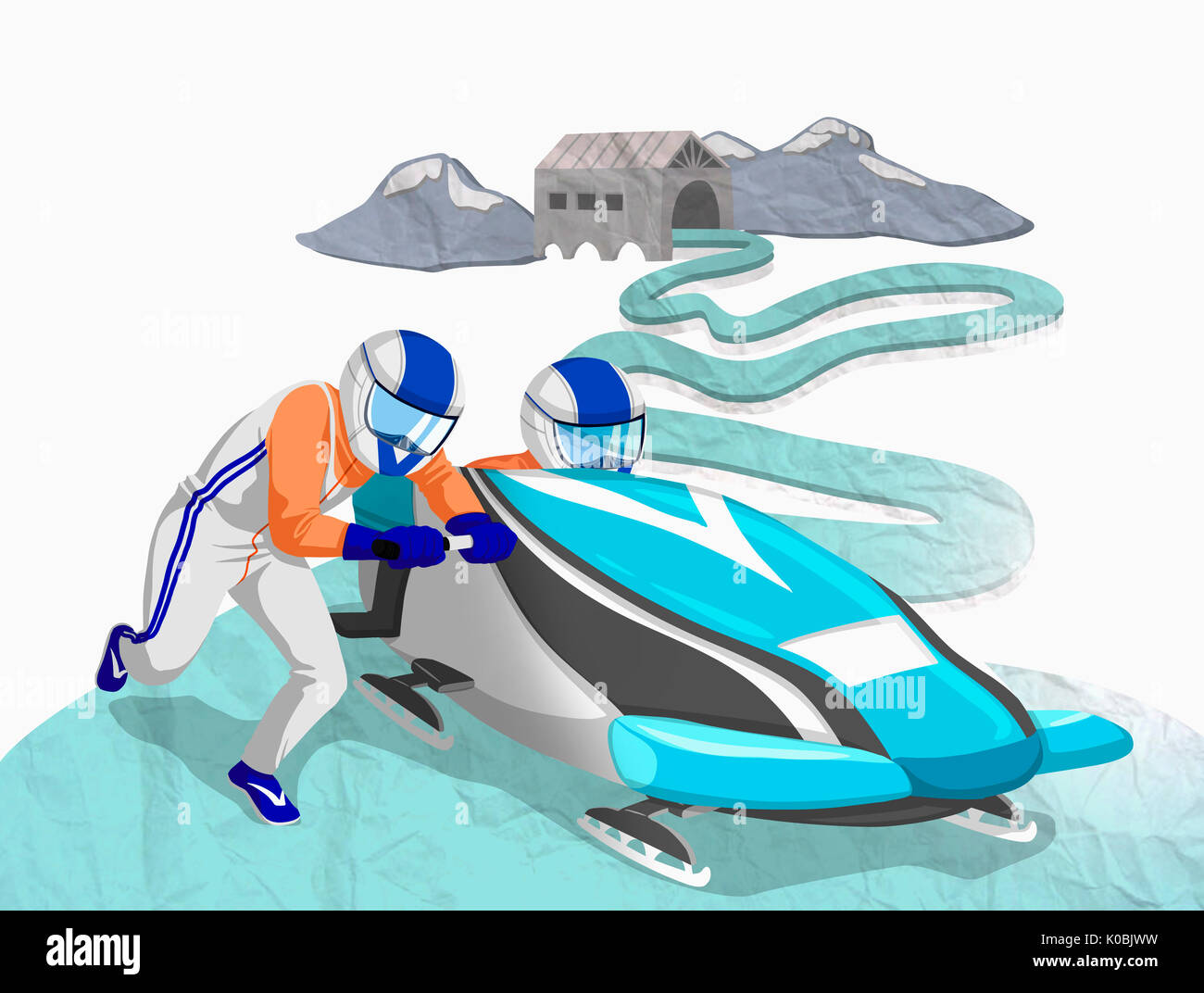 Passionate male bobsleigh team in illustration Stock Photo - Alamy