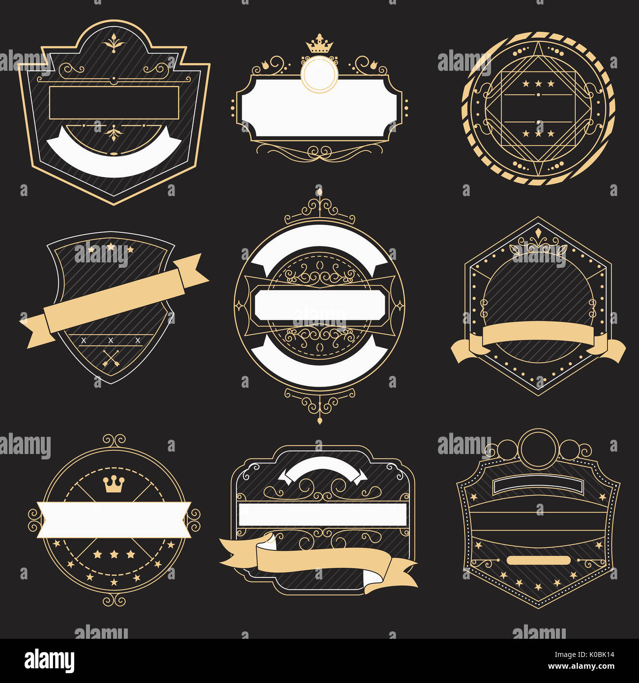 Various luxurious vintage emblem labels Stock Photo - Alamy