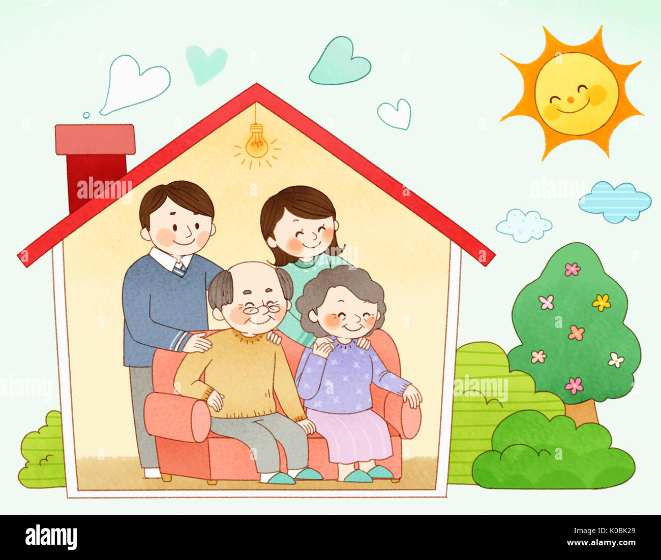 Illustration of harmonious family Stock Photo - Alamy