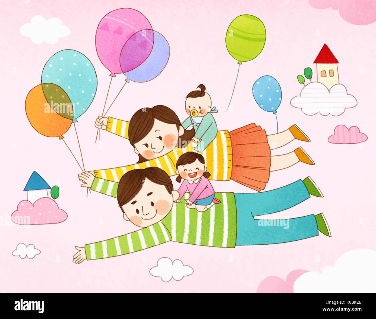Illustration of harmonious family Stock Photo - Alamy