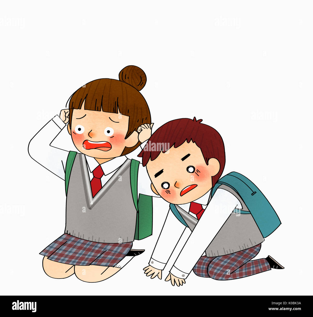 Two stressful school students in illustration Stock Photo - Alamy