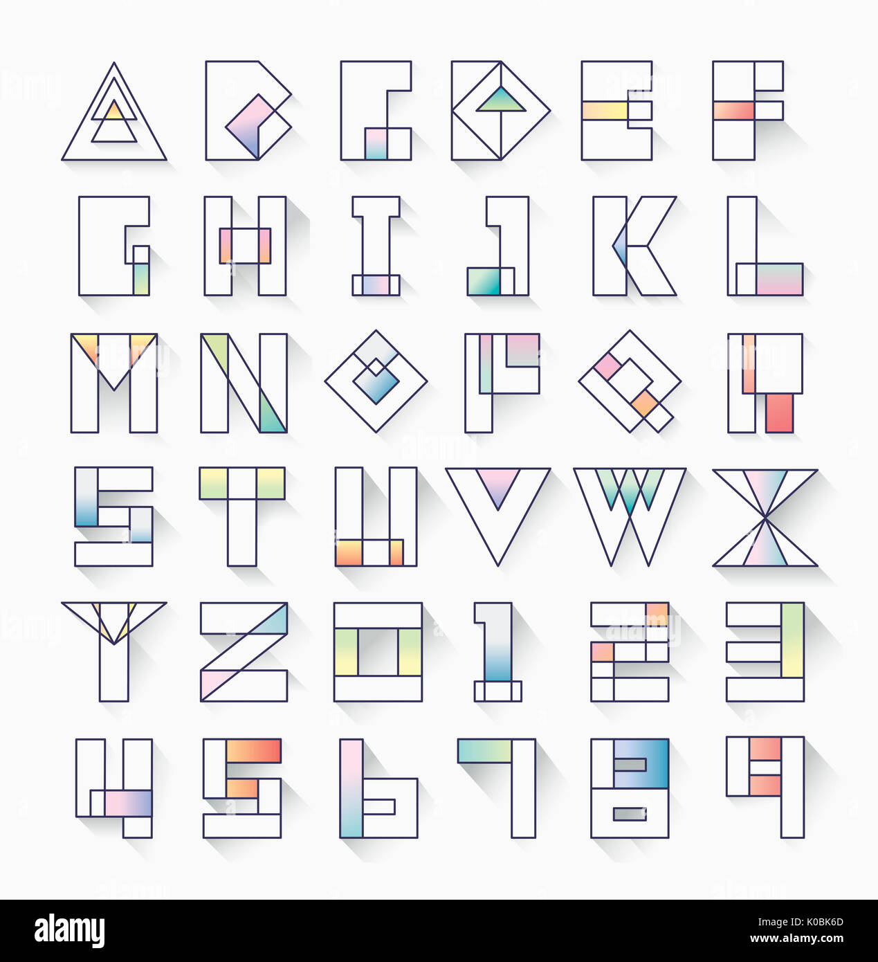 Geometric typography of alphabets and numbers Stock Photo - Alamy