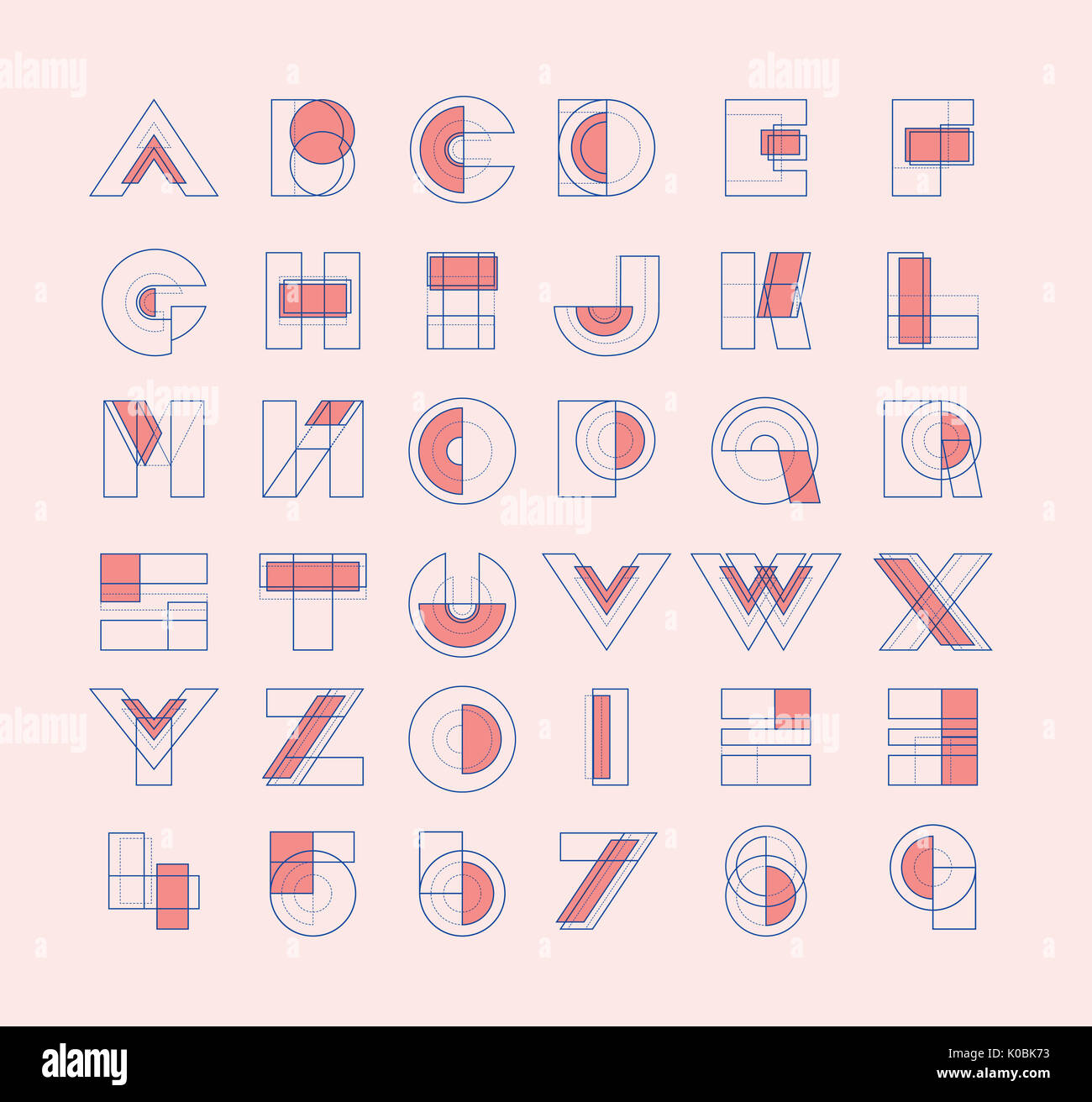 Geometric typography of alphabets and numbers Stock Photo - Alamy