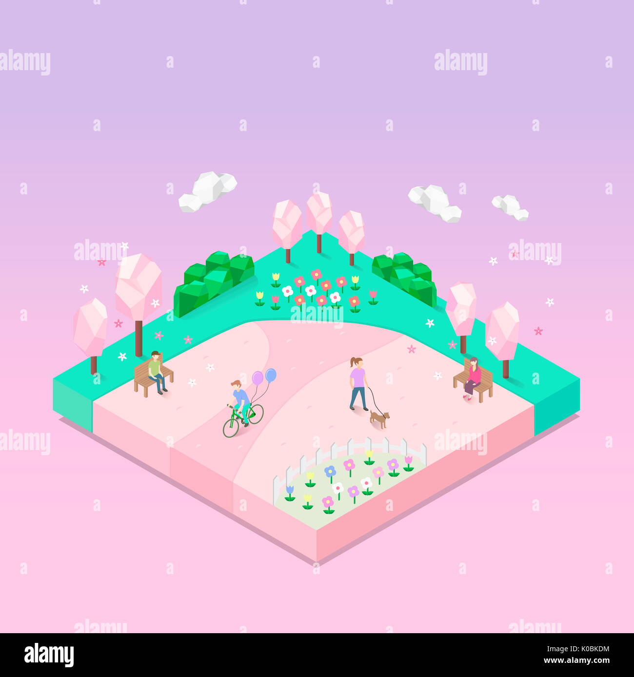 People at park in spring in illustration Stock Photo - Alamy