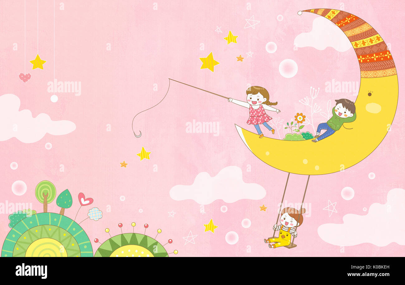 Smiling children playing on the moon Stock Photo - Alamy