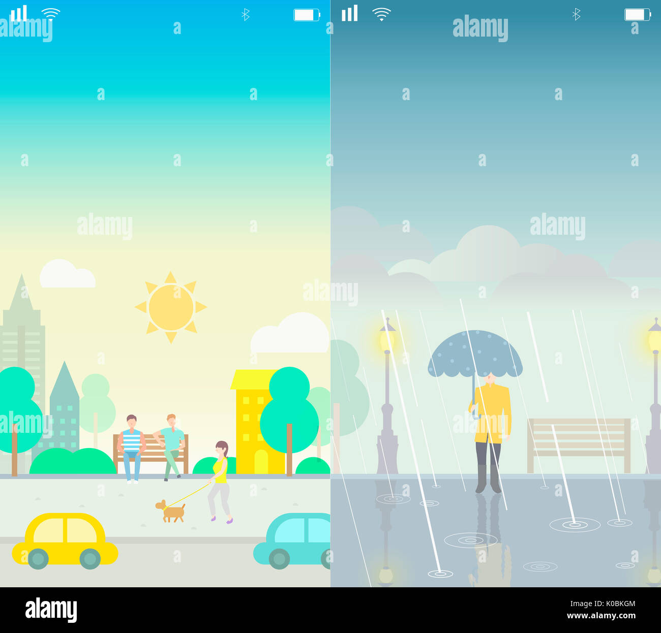 Smartphone background, views of sunny day and rainy day Stock Photo - Alamy