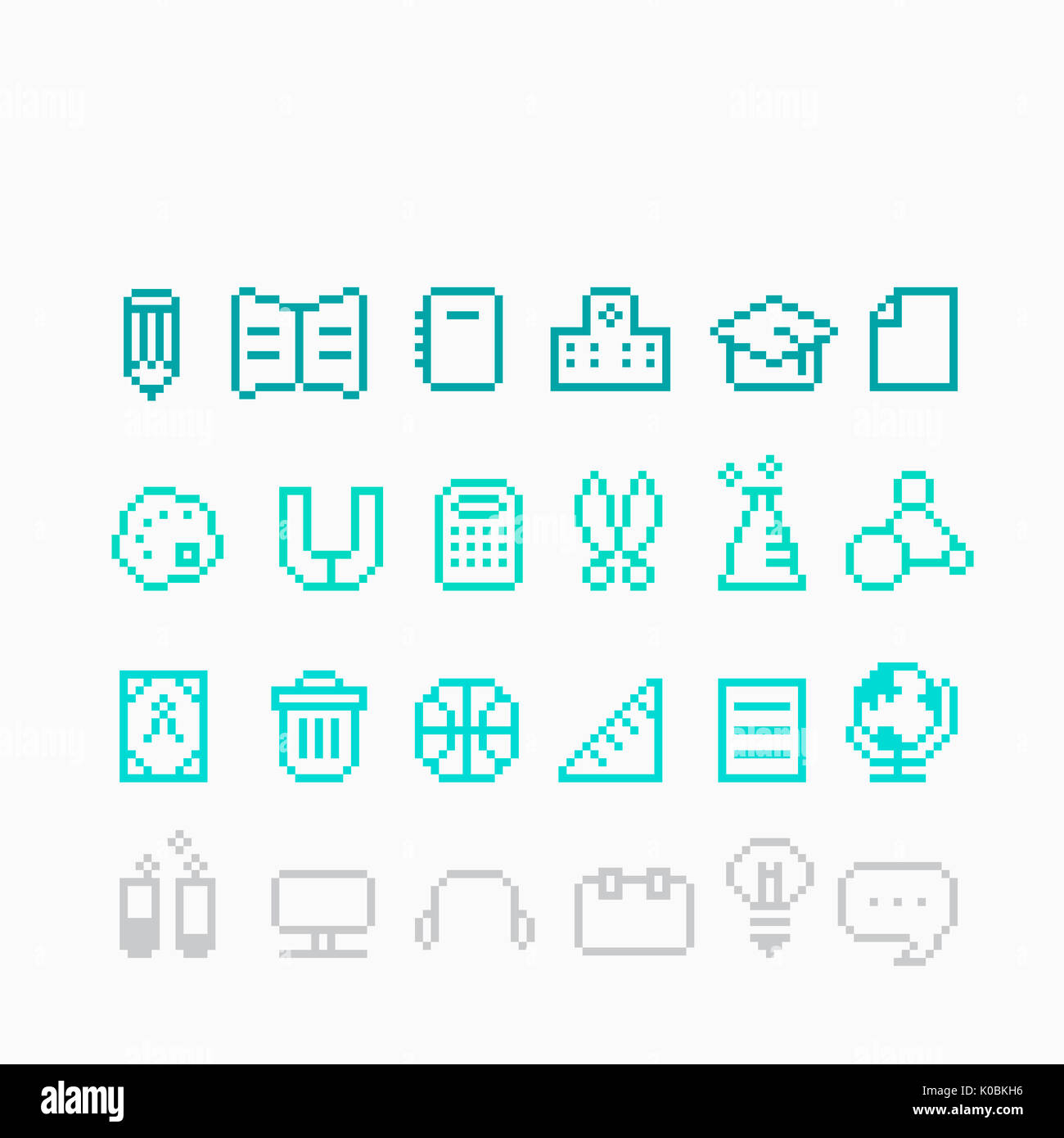 Various pixel icons related to school education Stock Photo - Alamy