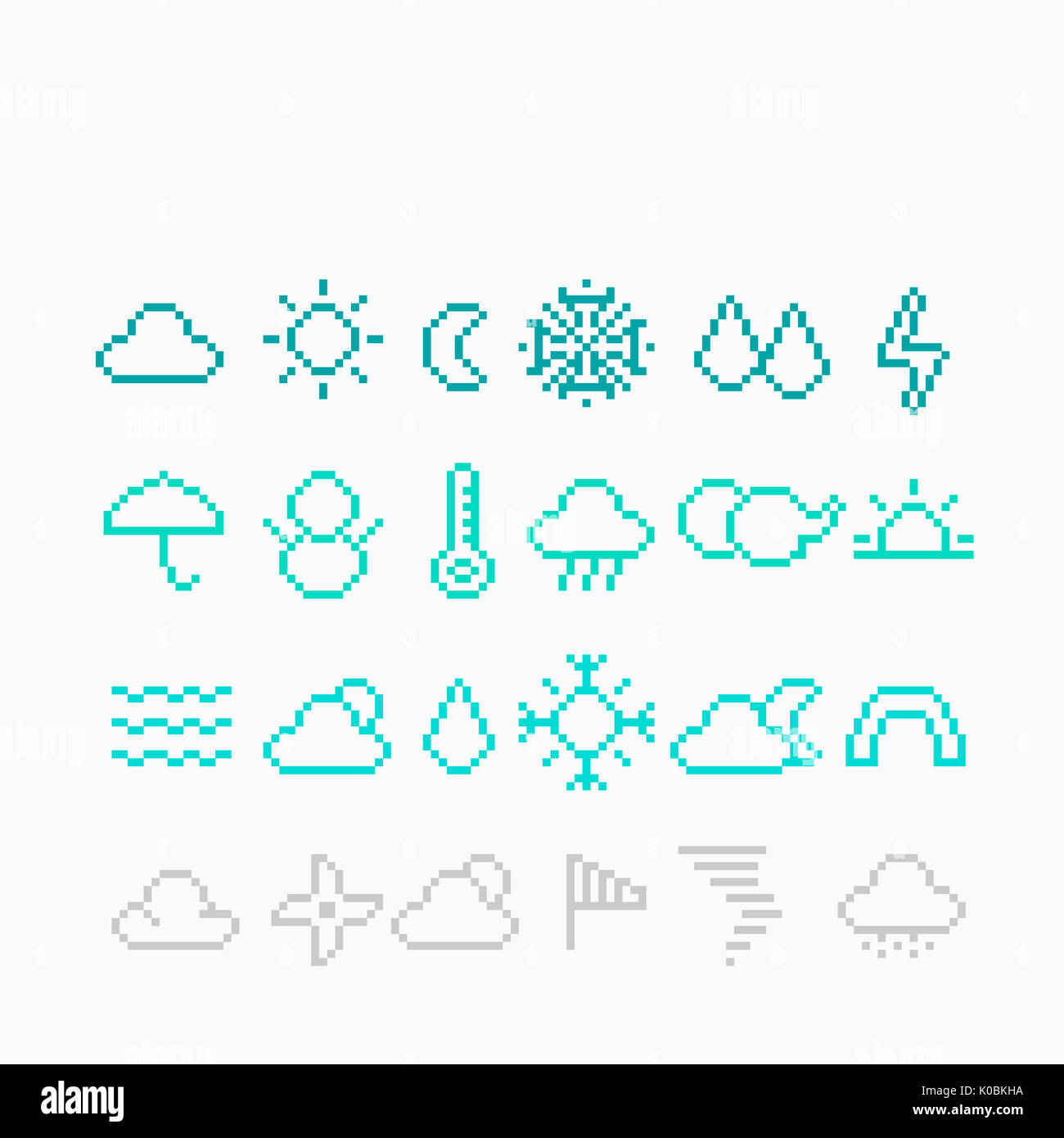 Various pixel icons related to weather Stock Photo - Alamy