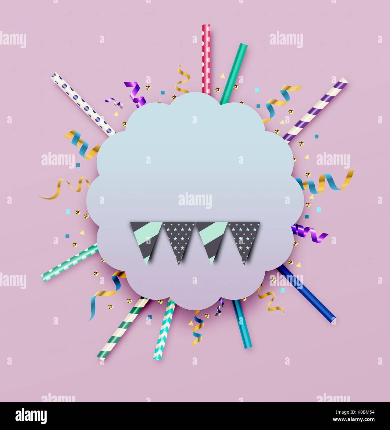 Frame with party flags, straws and confetti Stock Photo - Alamy