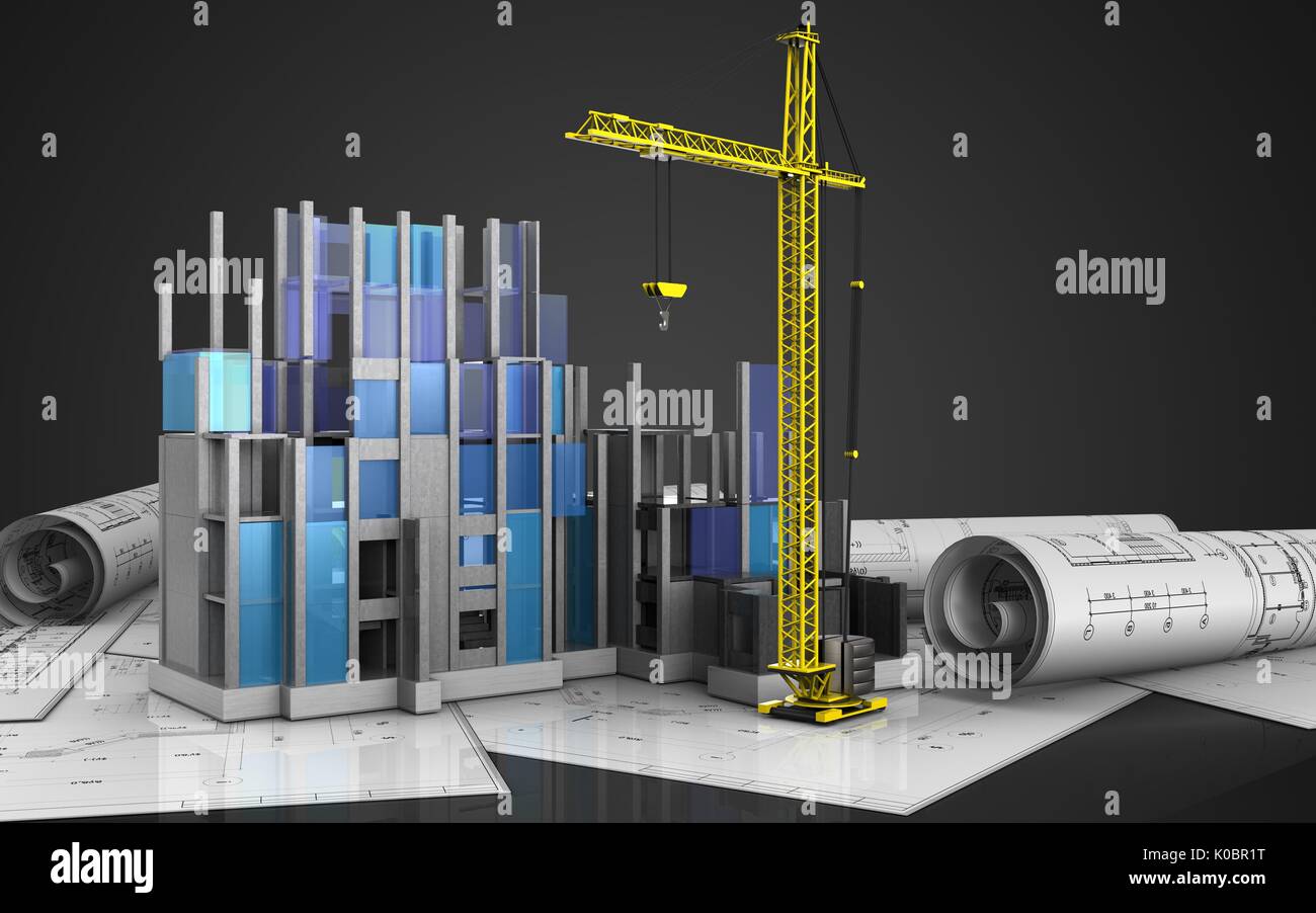 3d illustration of construction progress over black background Stock ...