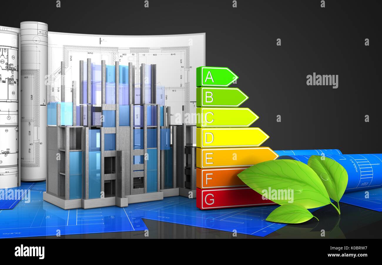 3d illustration of construction progress with drawings over black ...