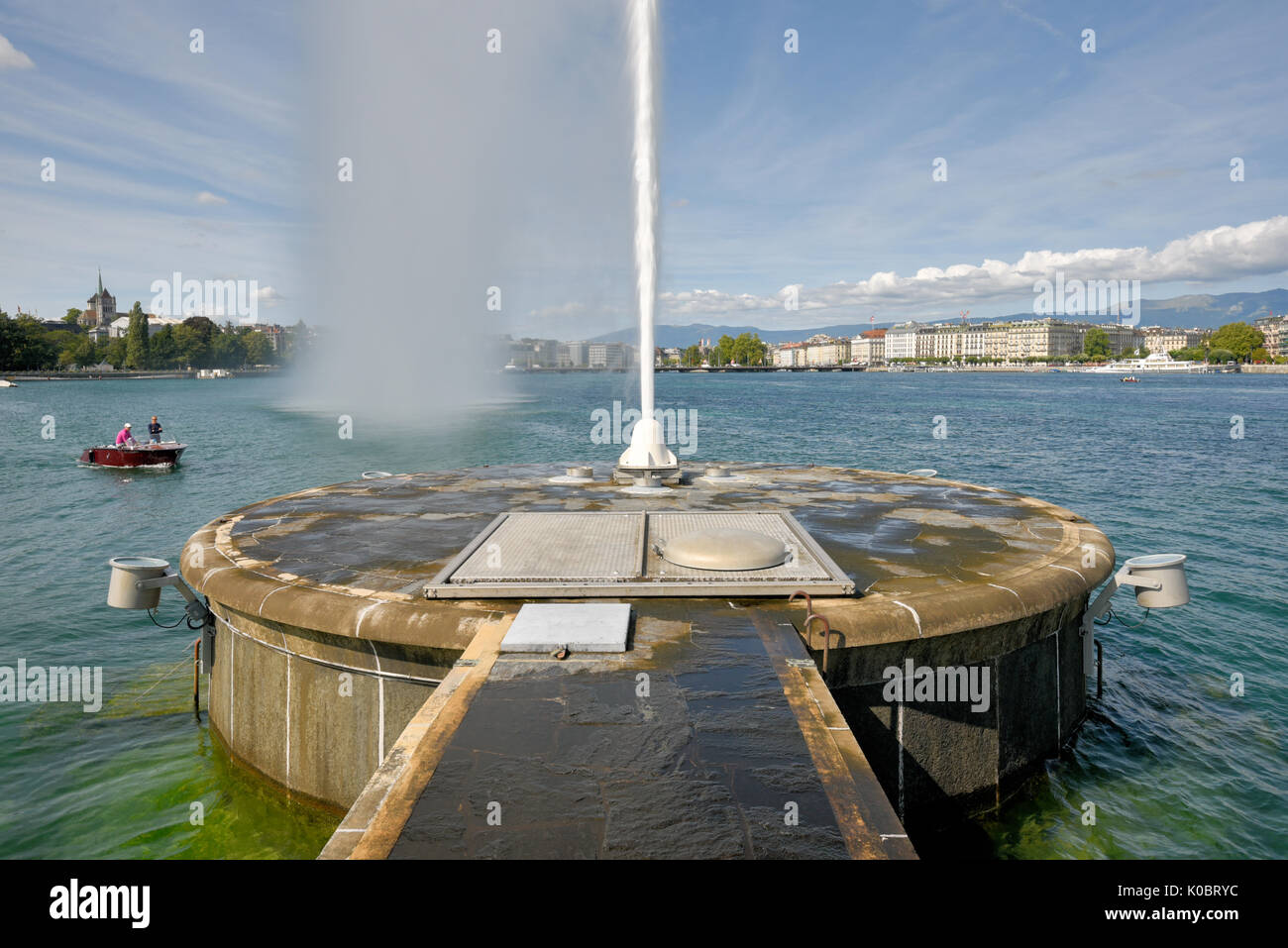 the water jet is the huge Fountain on the Geneva Lake, in the city of ...