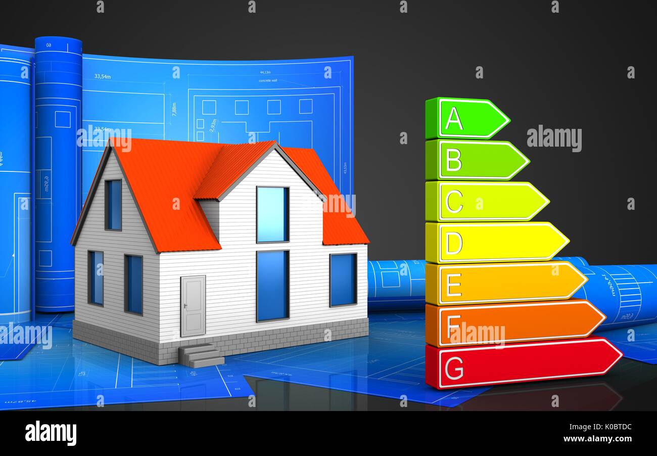 3d illustration of generic house with drawing roll over black ...