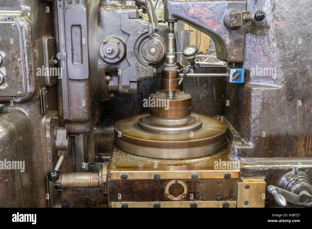 Old milling cutting run with dial gauge Stock Photo - Alamy