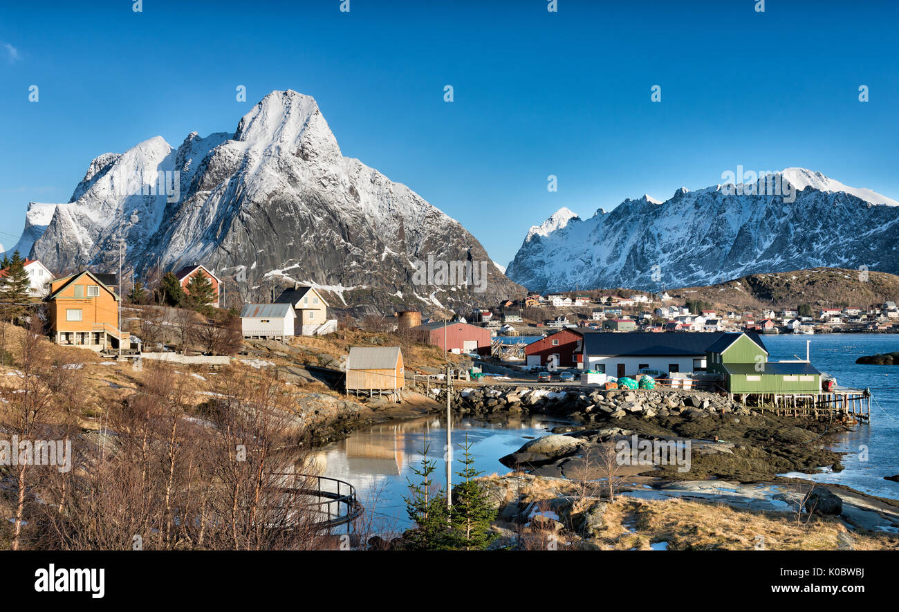 Mount Olstind with Reine town in the foreground Stock Photo - Alamy