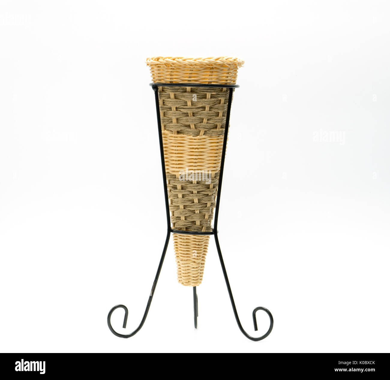 Vases are made of wicker, placed on a wrought iron base, hand made ...