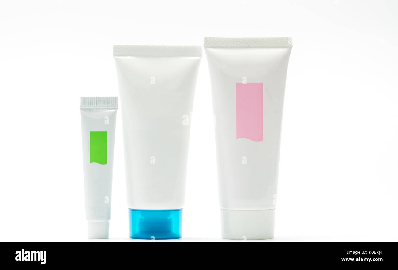Collection of cosmetic tube isolated on white background, blank label ...