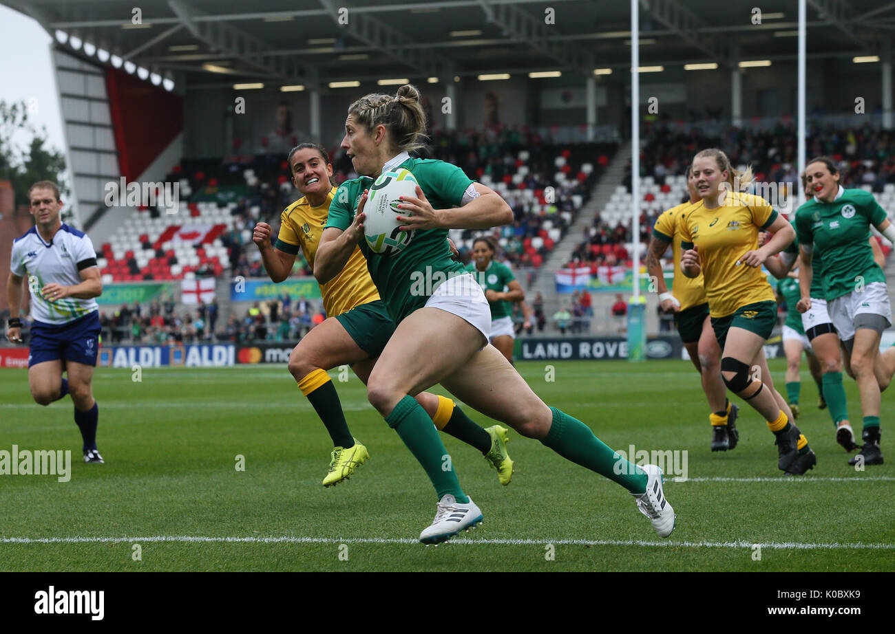 Ireland's Alison Miller goes over to score her side's second try during ...