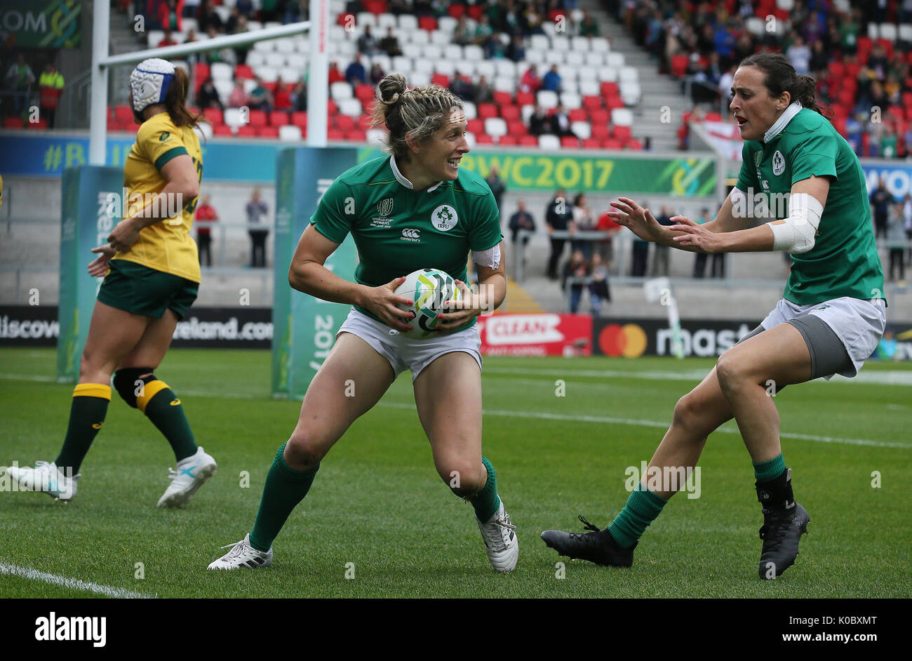 Ireland's Alison Miller (centre) celebrates scoring her side's second ...