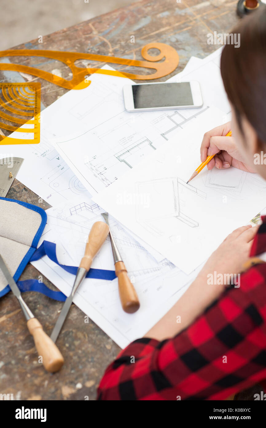 Back view female designer hi-res stock photography and images - Alamy