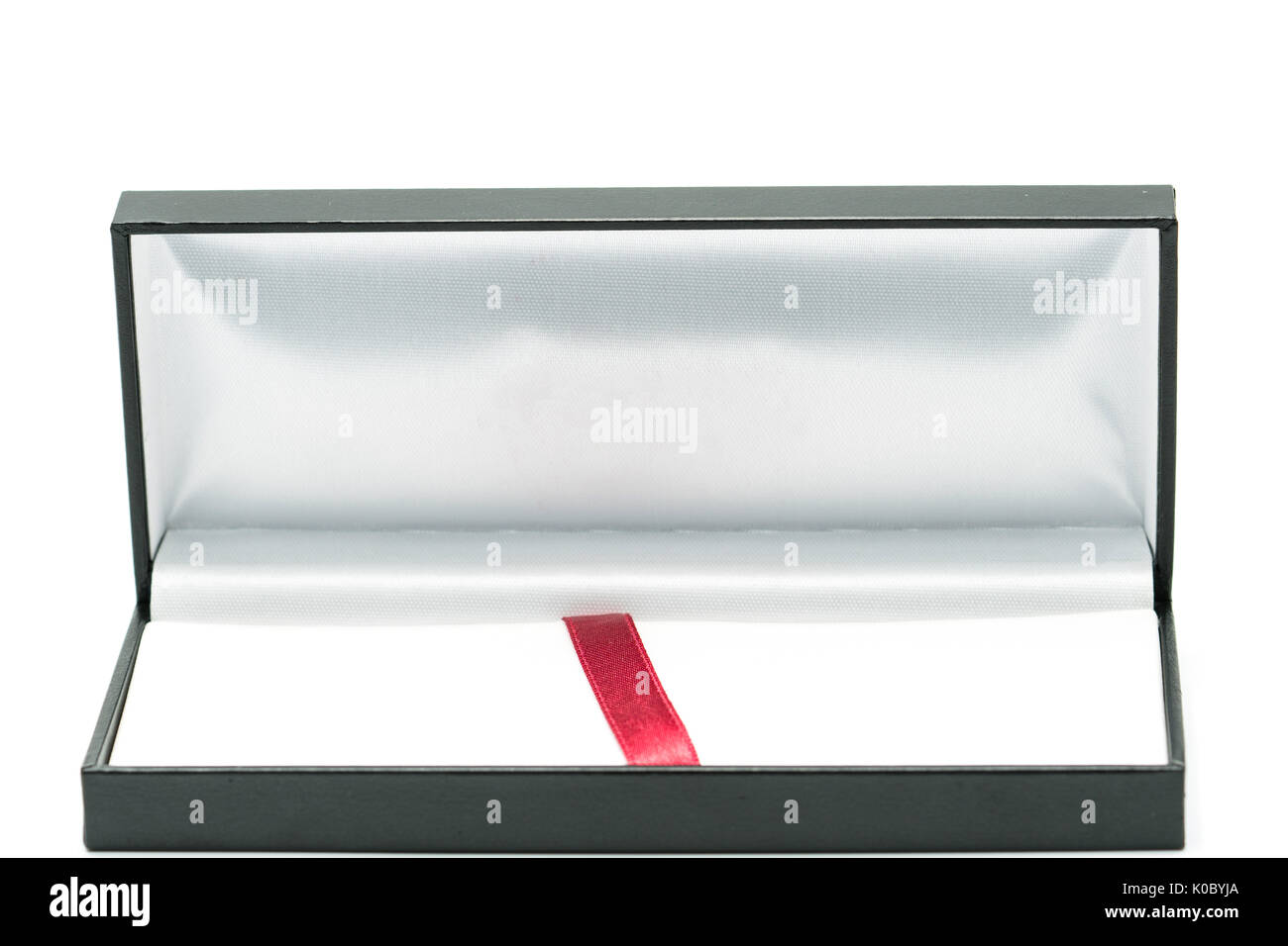 Luxury pen box with red cloth ribbon in the middle of box isolated on ...
