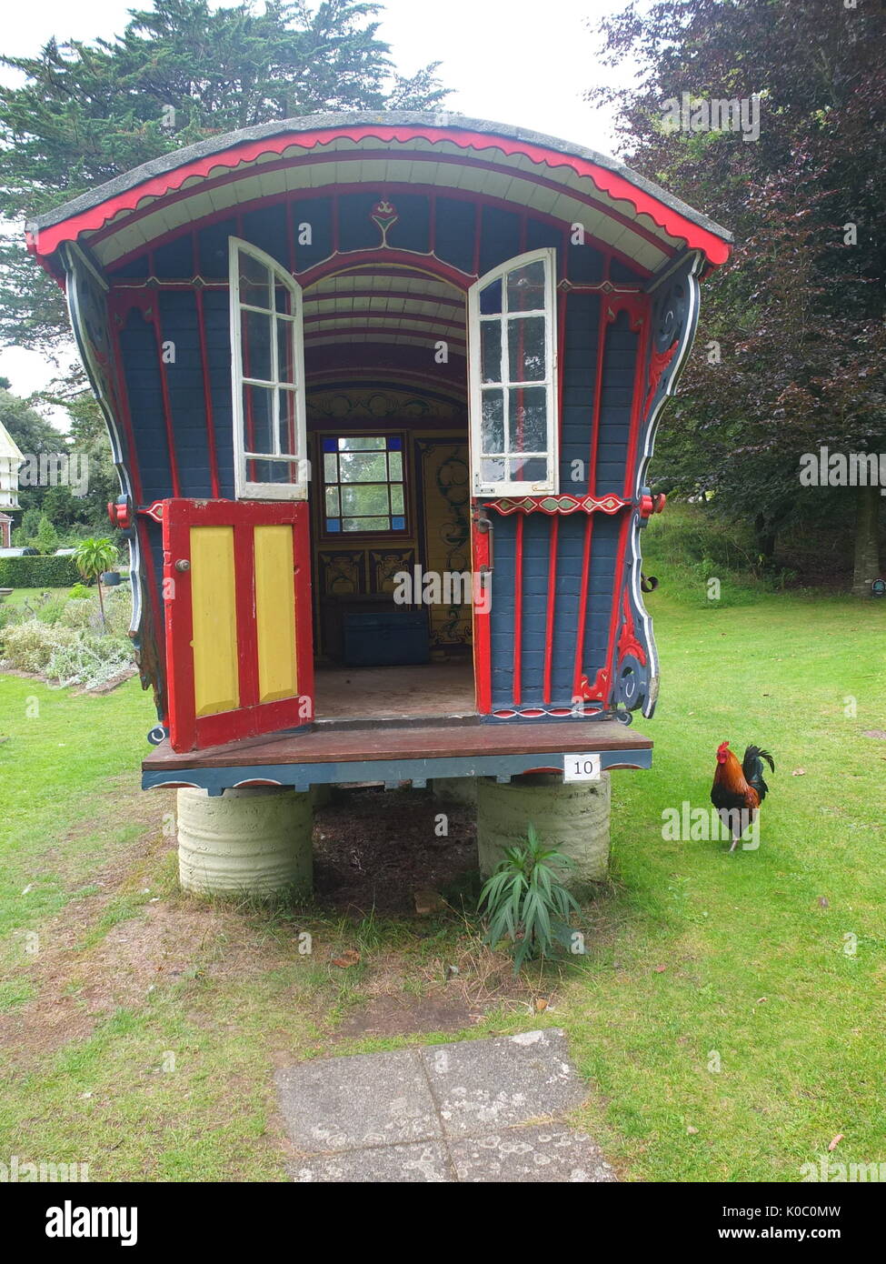 Romany caravan and cockerel at Jersey Lavender Farm, tourist attraction ...
