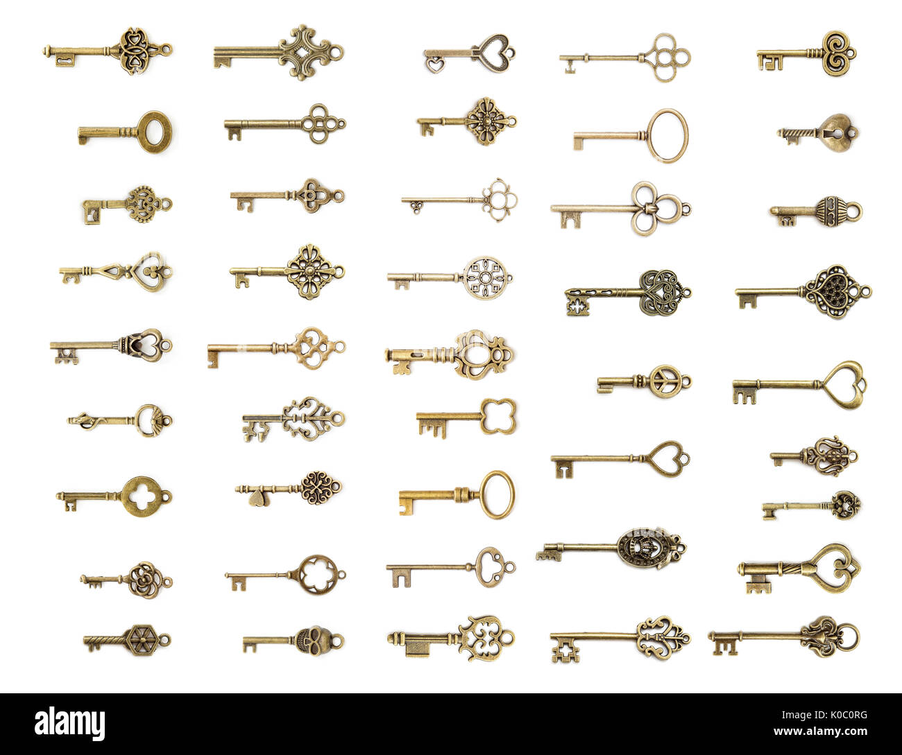 View at vintage metal keys set isolated on the white background Stock ...