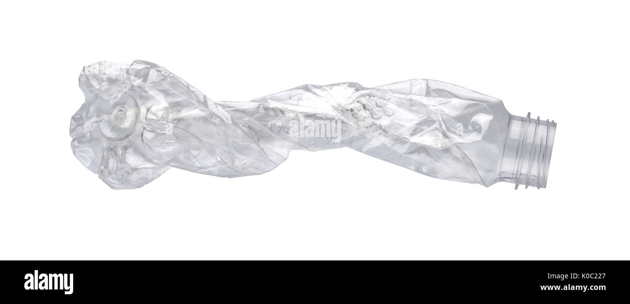 Waste of transparent plastic bottles that are twisted and deformed ...