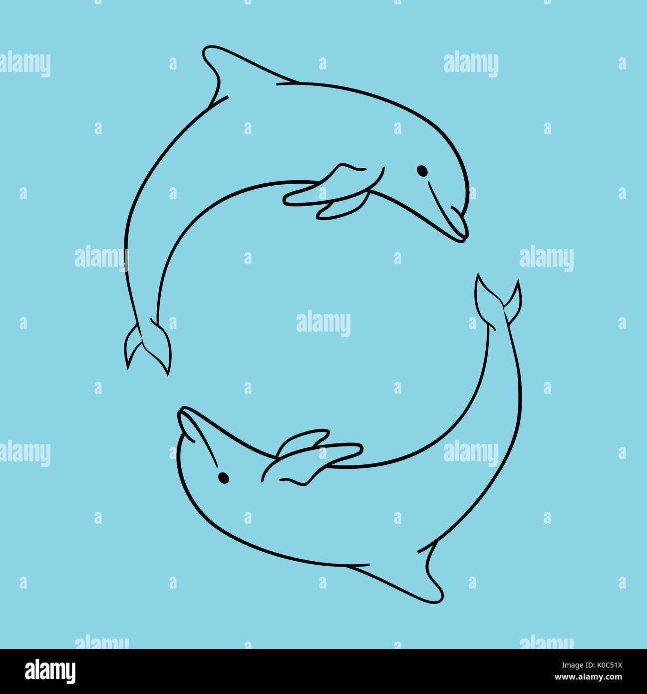 Dolphin icon blue outline style isolated Stock Vector Image & Art - Alamy