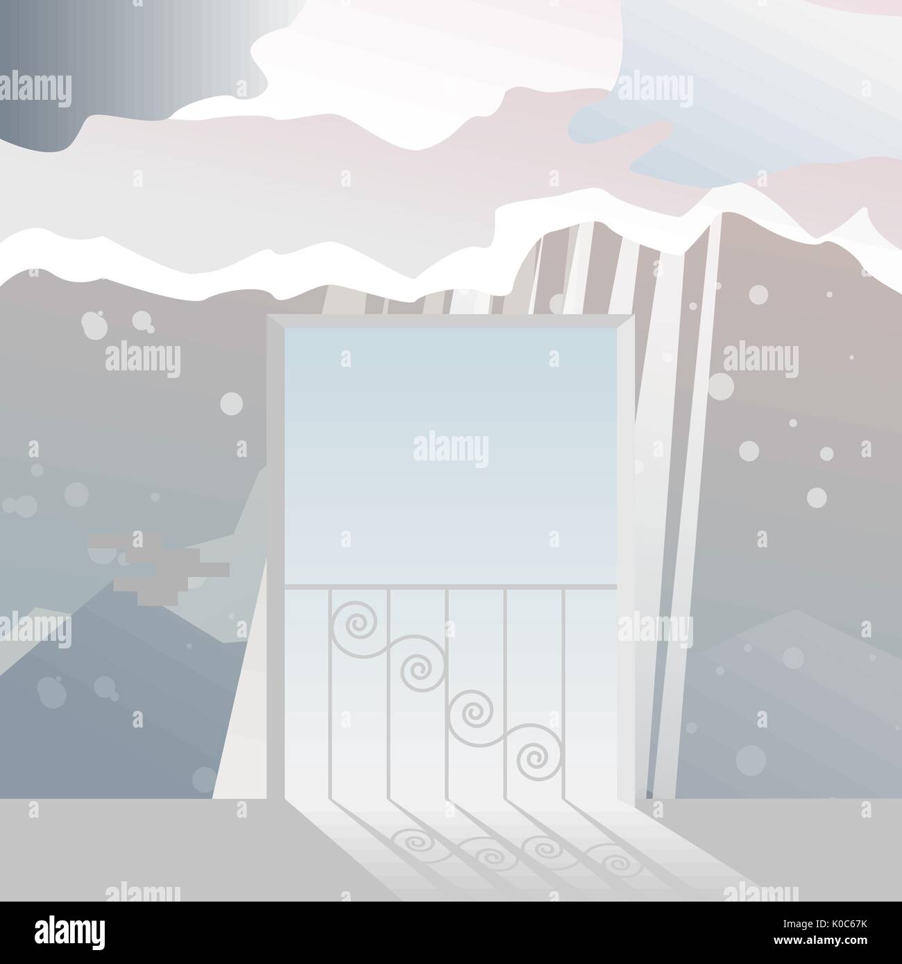 Balcony window view minimalism.Rainy landscape wallpaper.Vector ...