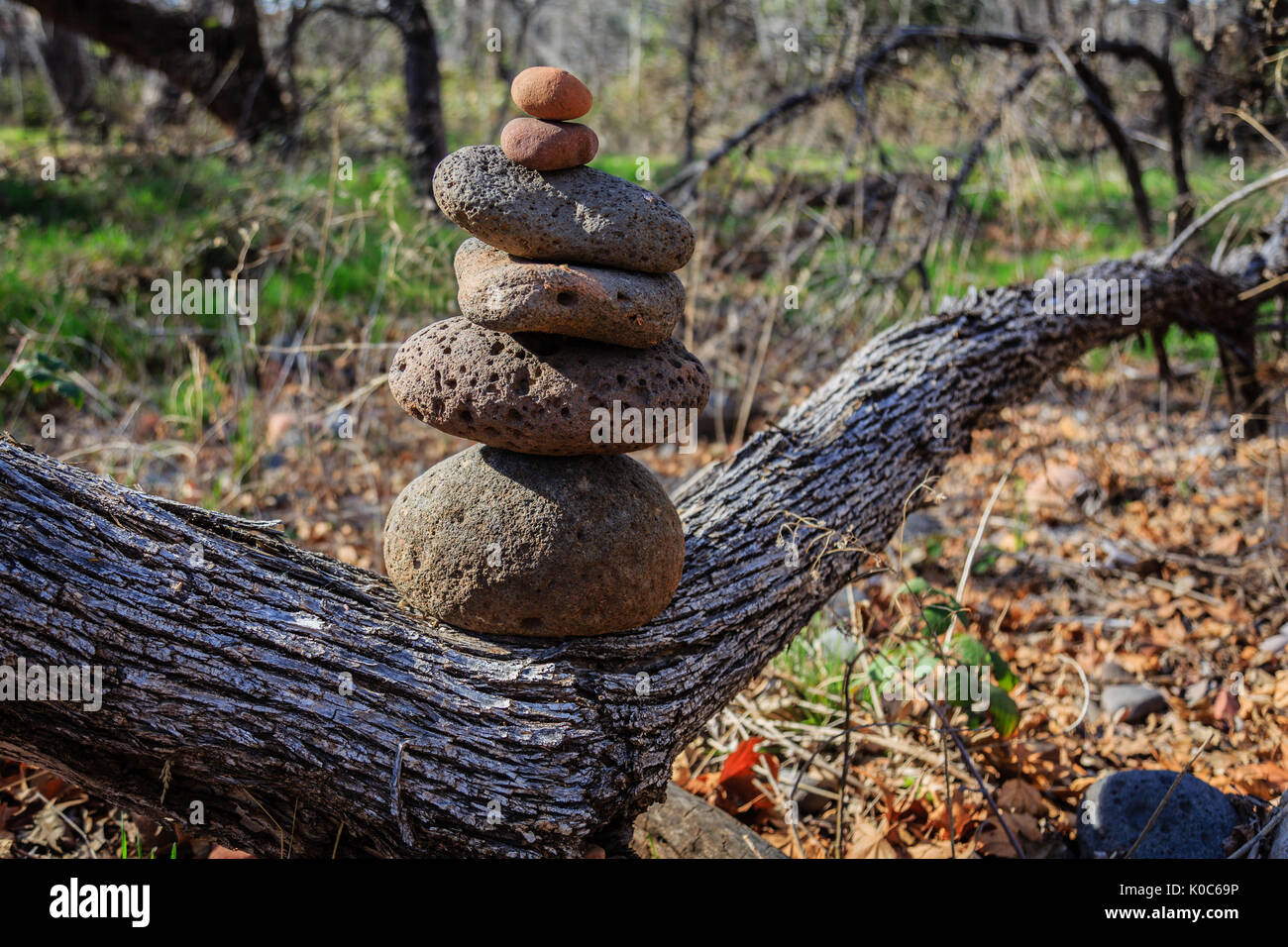 A rock carin marks the trail along Oak Creek near Sedona, Arizona Stock ...