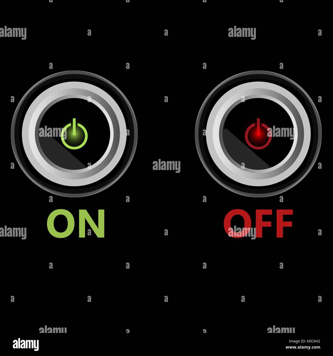 On off glossy buttons on dark background.Vector illustration Stock ...