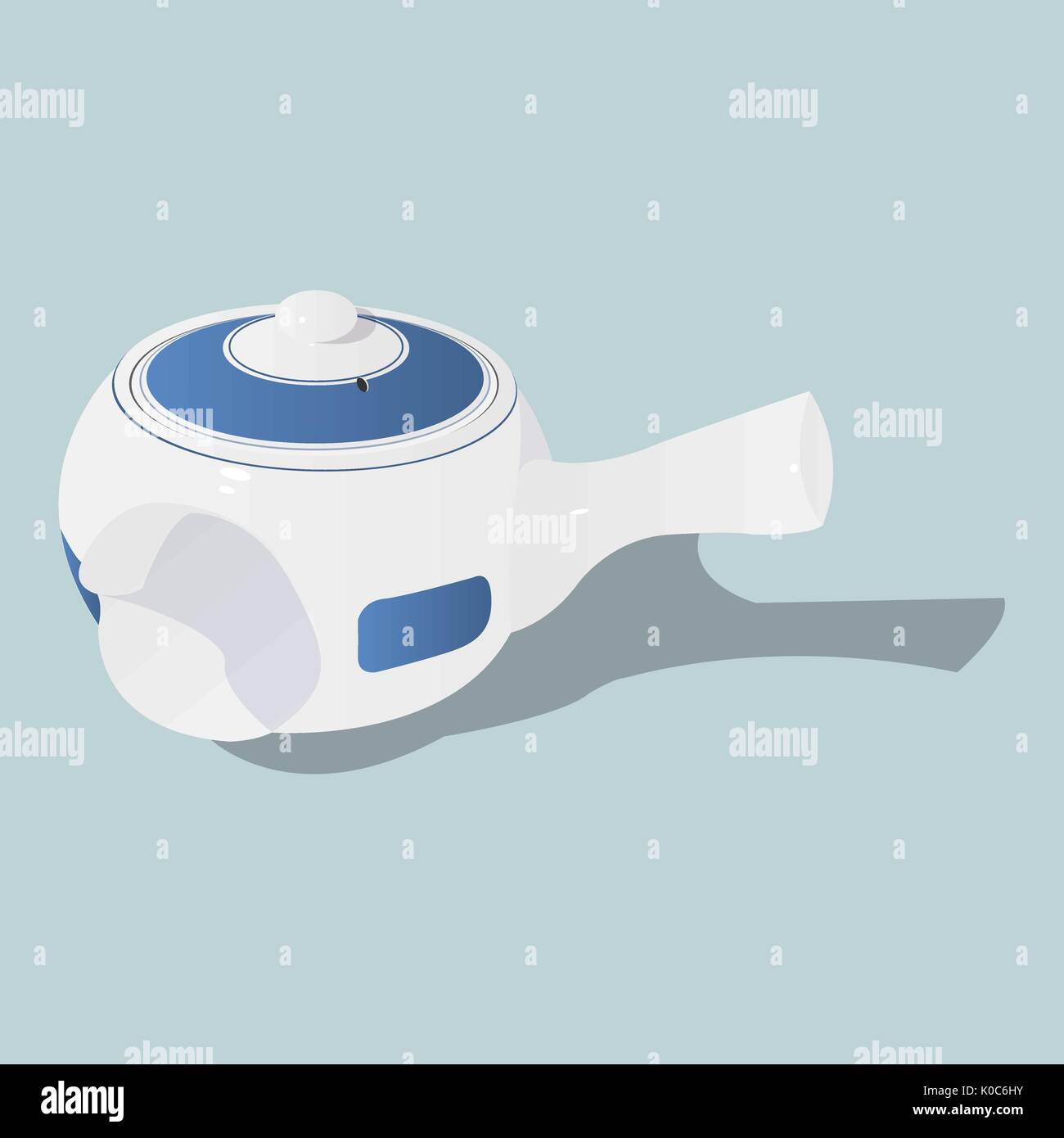 White with blue ceramic japanese tea pot.Vector illustration Stock ...