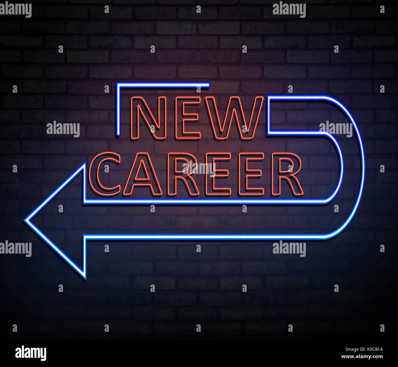 3d Illustration depicting an illuminated neon sign with a new career ...