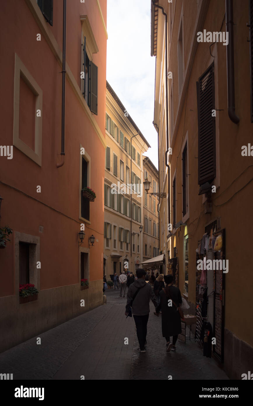 ROME, ITALY - OCTOBER 20, 2016: typical small shopping street in the ...