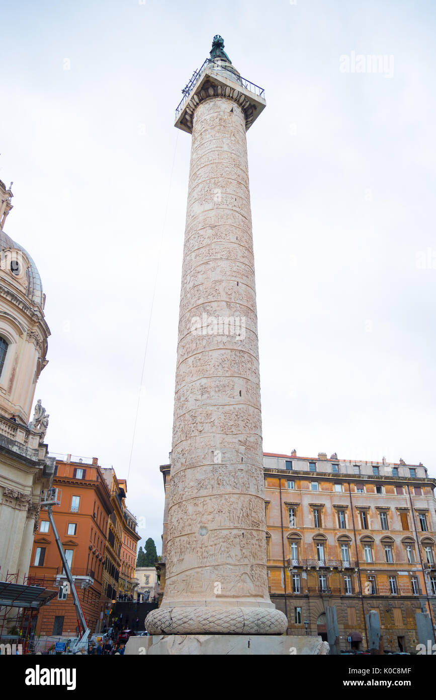 ROME, ITALY - OCTOBER 20, 2016: Trajan Column is a Roman triumphal ...